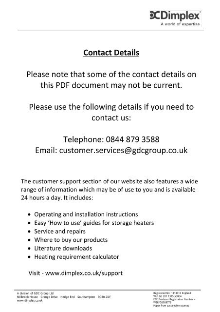 FXL(i) FAN STORAGE HEATER RANGE - Dimplex