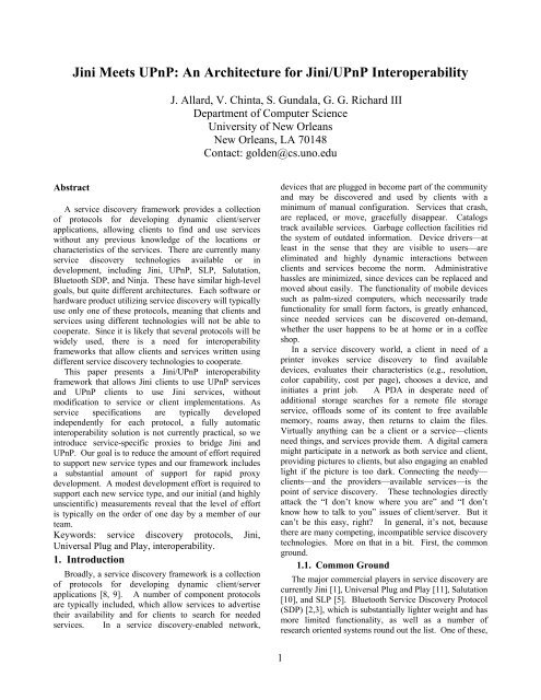 Jini Meets UPnP: An Architecture for Jini/UPnP Interoperability - Free