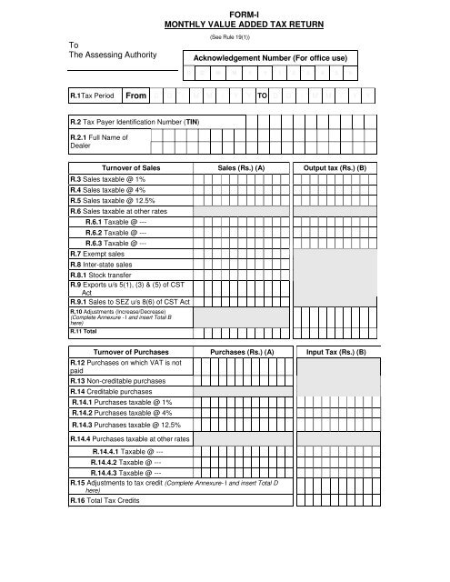 FORM-I MONTHLY VALUE ADDED TAX RETURN To The ...