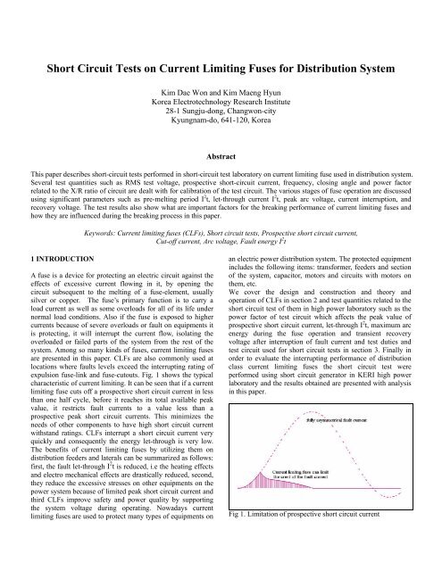 Short Circuit Tests on Current Limiting Fuses for Distribution System