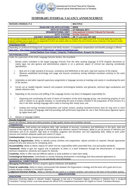 temporary internal vacancy announcement - International Criminal ...