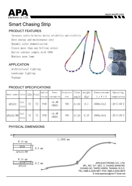 LED Strip product Data Sheet - APA Electronic co. LTD.