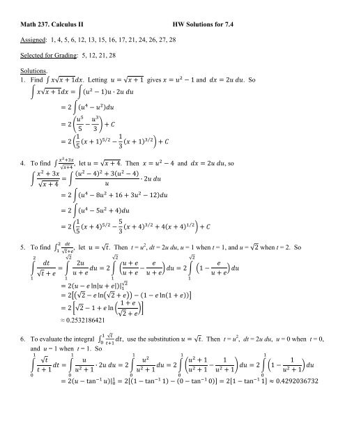 Math 237. Calculus II HW Solutions for 7.4 Assigned: 1, 4 ... - Frostburg