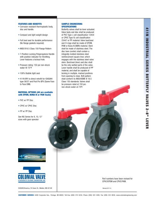 411N Series Butterfly Valve - Colonial Engineering