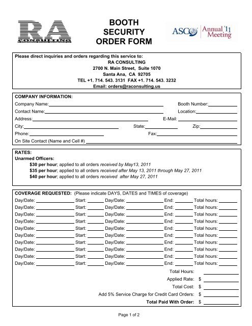 BOOTH SECURITY ORDER FORM