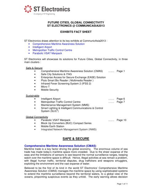 ST ELECTRONICS @ COMMUNICASIA2013 EXHIBITS FACT SHEET