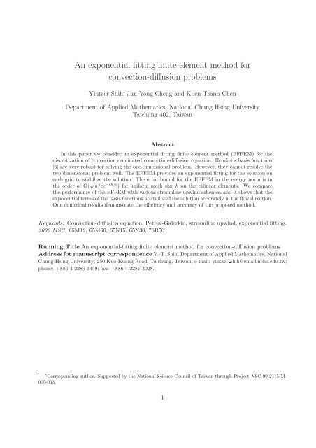 An Exponential Fitting Finite Element Method For Convection Diffusion