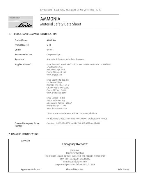 ammonia - (MSDS) - Linde Gases