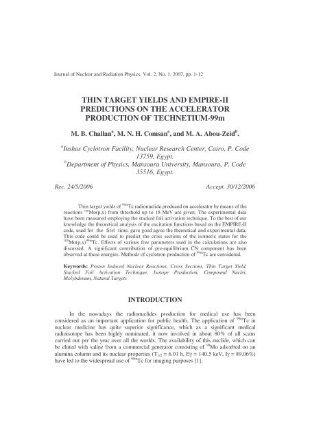 THIN TARGET YIELDS AND EMPIRE-II ... - PhysicsEgypt