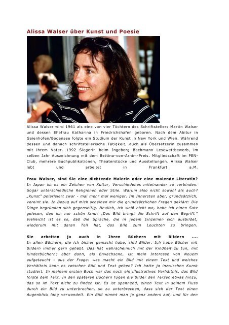 Alissa Walser über Kunst und Poesie - Johannes Fröhlich