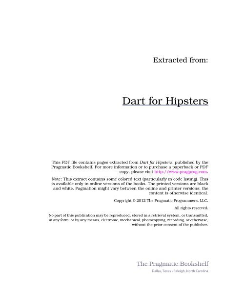 Project Your First Dart Application The Pragmatic Bookshelf