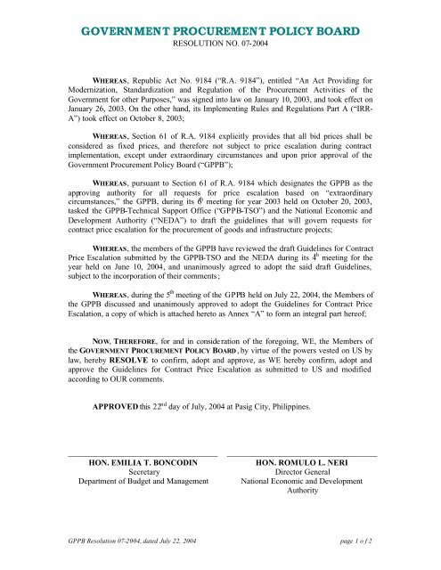GPPB Resolution No. 07-2004