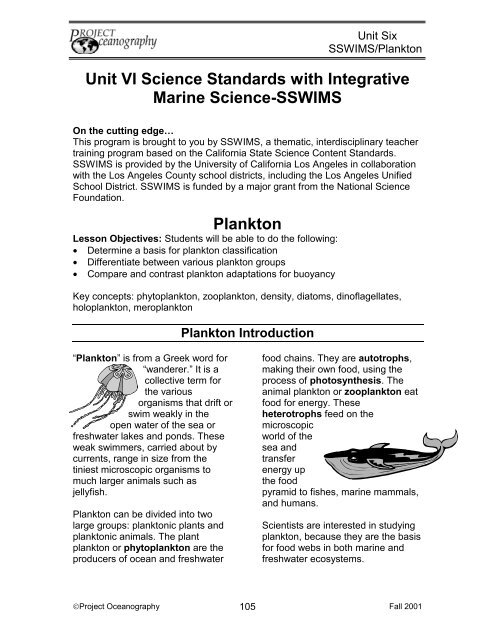SSWIMS/Plankton - College of Marine Science