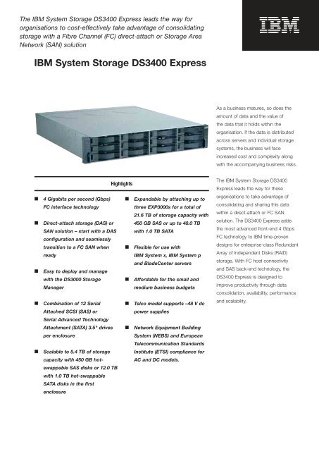Ibm System Storage Ds3400 Express Uk