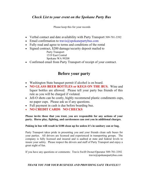 Party Transport Rental Agreement - SpokanePartyBus.com