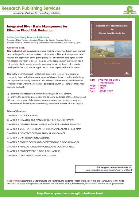 Integrated River Basin Management for Effective Flood Risk Reduction Integrated River Basin Management for Effective Flood Risk Reduction