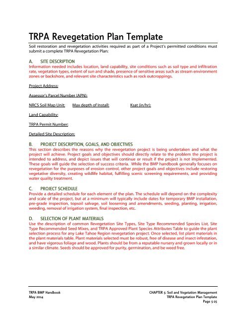 TRPA Revegetation Plan Template - Tahoe BMP