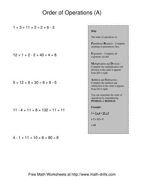 Order of Operations Without Brackets 2 - Southstreetelem.slp.k12.la.us