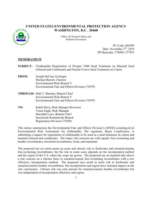 EPA Memo - Beyond Pesticides