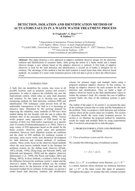 Detection Isolation And Identification Method Of Actuators Faults In A