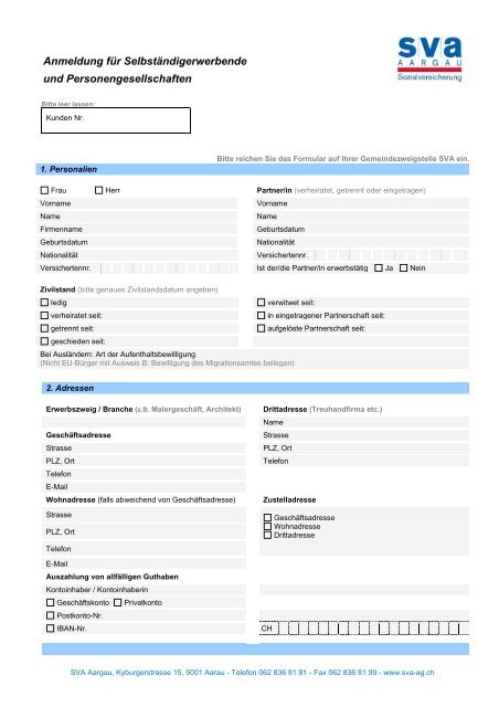 Anmeldung fÃ¼r SelbstÃ¤ndigerwerbende und ... - SVA Aargau