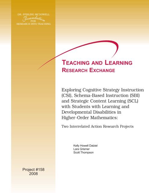 Exploring Cognitive Strategy Instruction, Schema-Based Instruction ...