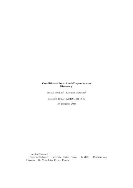 Conditional Functional Dependencies Discovery Raoul Medina1