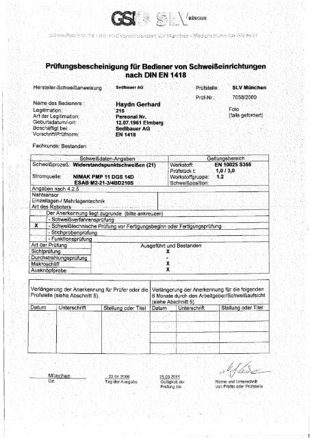 SLV DIN EN 1418, SLV DIN EN 15085