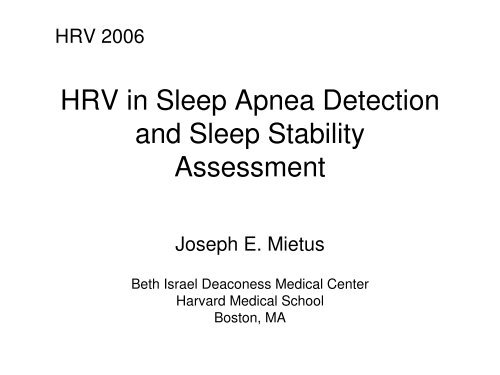 HRV in Sleep Apnea Detection and Sleep Stability - PhysioNet