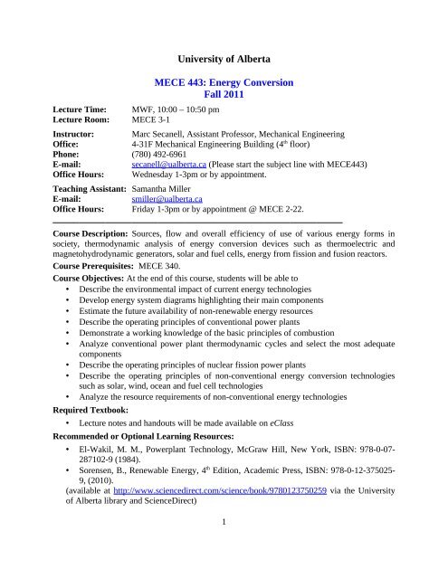 Course Title - Mechanical Engineering - University of Alberta