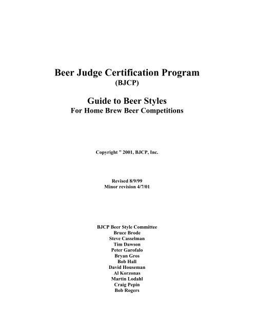Guide to Beer Styles For Home Brew Beer Competitions - BJCP