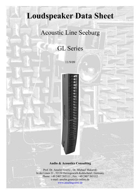 Loudspeaker Data Sheet - Seeburg acoustic line