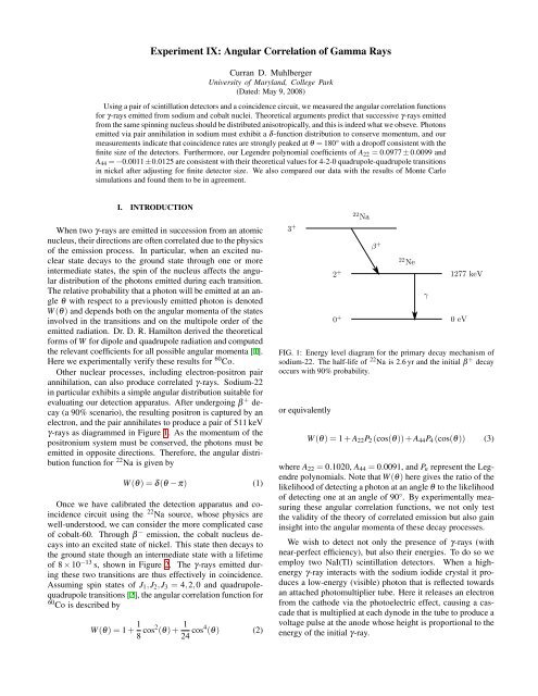 Experiment Ix Angular Correlation Of Gamma Rays