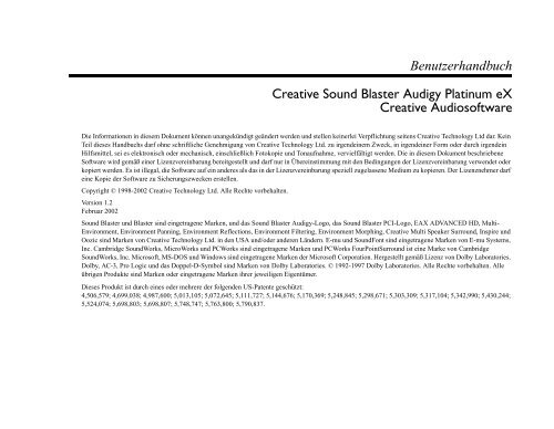 Benutzerhandbuch Creative Sound Blaster Audigy Platinum eX ...