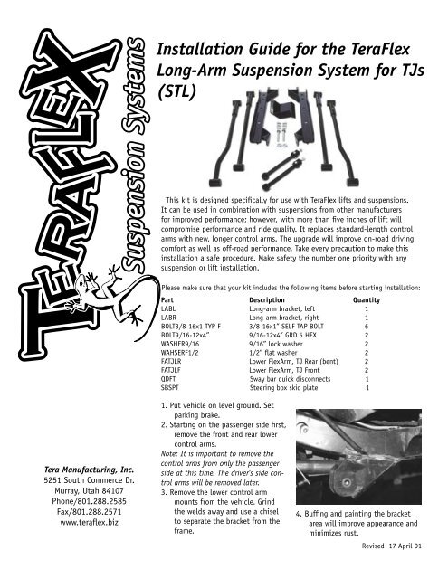 Installation Guide for the TeraFlex Long-Arm Suspension System for ...
