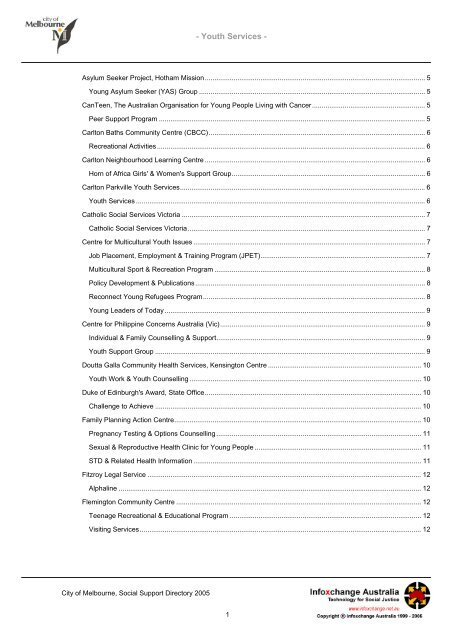 Carlton Parkville Youth Services - Social Support Directory