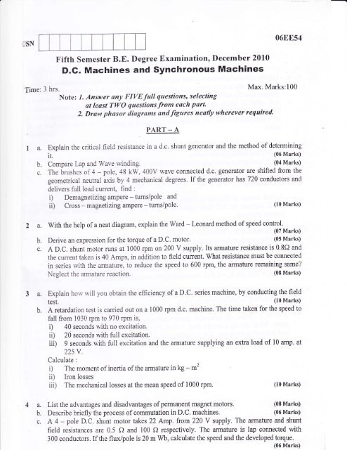 D.G. Machines and Synchronous Machines 2a. 3a.