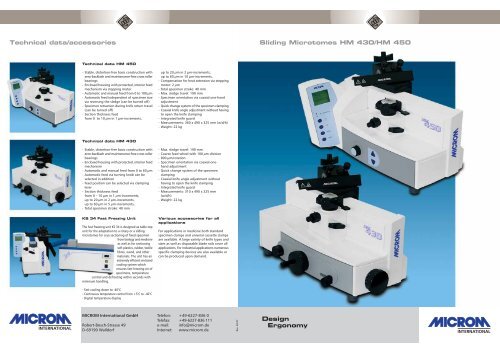 Technical data/accessories Sliding Microtomes HM 430/HM 450 ...