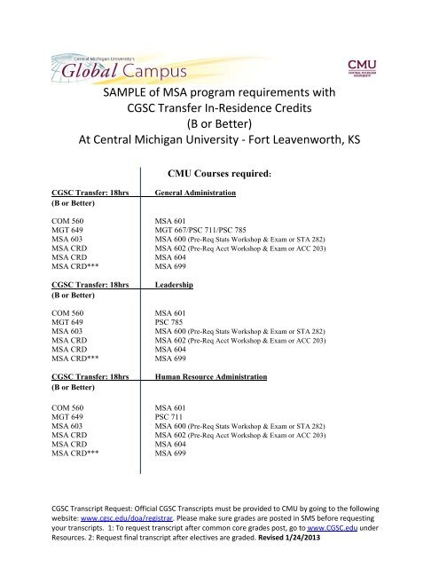 CGSC Transfer Credit In Residence - Central Michigan University ...