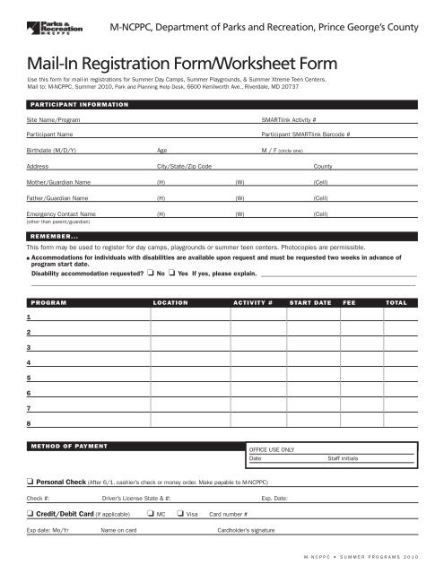 Mail-In Registration Form/Worksheet Form - Department of Parks ...