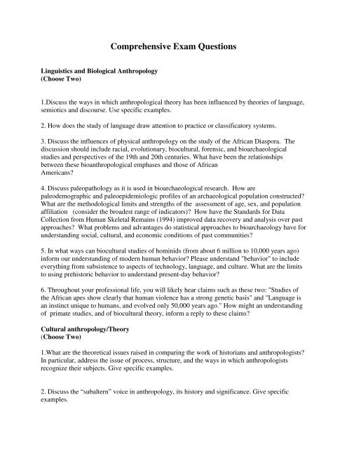 Comprehensive Exam Questions comprehensive-exam-questions