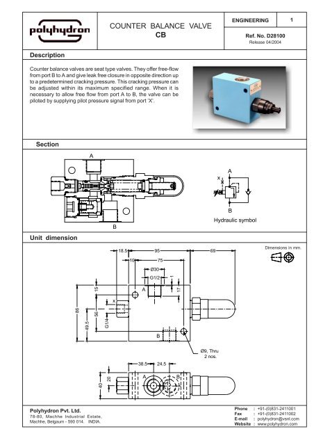 COUNTER BALANCE VALVE CB - Polyhydron Group of Industries.