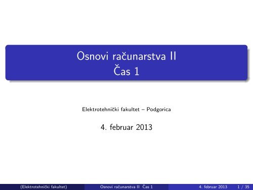 Osnovi racunarstva II Cas 1 - ETF Podgorica