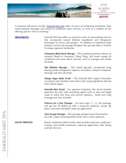 Spa Fact Sheet - Paradise By Marriott
