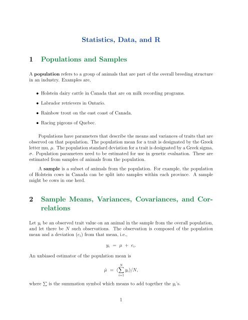 Statistics, Data, and R 1 Populations and Samples 2 Sample Means ...