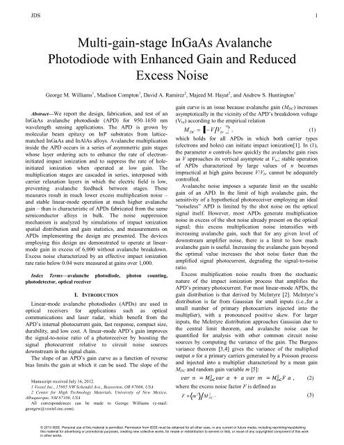 Multi-gain-stage InGaAs Avalanche Photodiode with ... - Voxtel