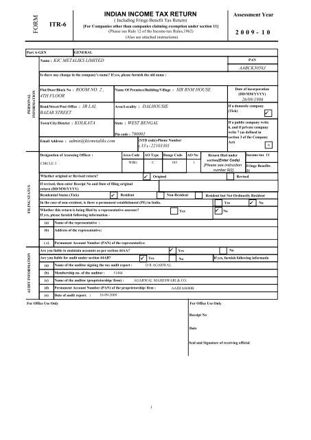 INDIAN INCOME TAX RETURN ITR-6 FORM 2009- 10