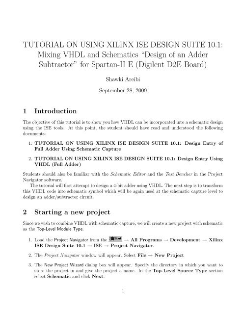 TUTORIAL ON USING XILINX ISE DESIGN SUITE 10.1: Mixing ...