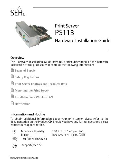 Mounting the Print Server - SEH Technology, Inc.