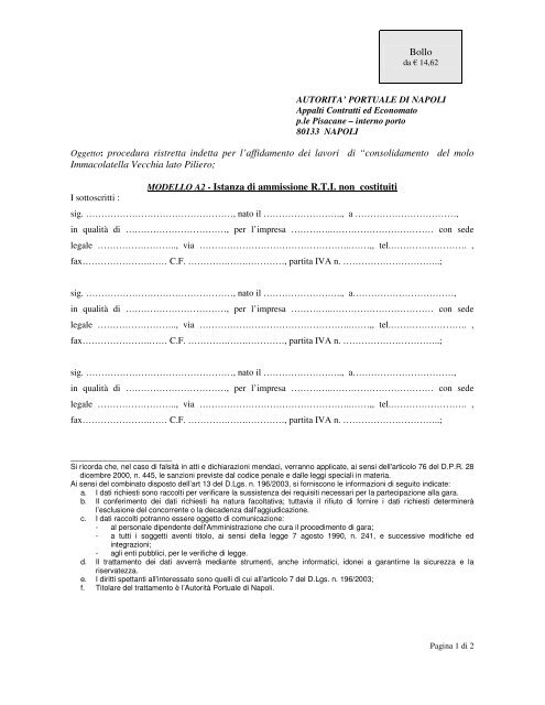 Modello A2 - Porto di Napoli